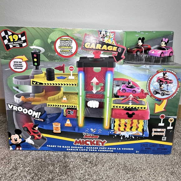 Disney | Toys | Disney Mickey Mouse Racing Garage Playset Red Blue ...